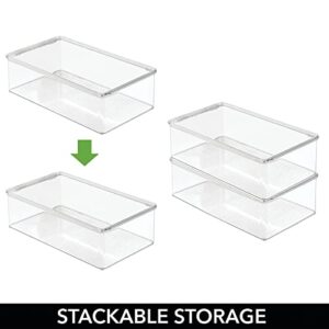 mDesign Plastic Closet Organizer Box Containers with Hinged Lid for Bedroom Shelves/Cabinets, Holds Flats, Sandals, Sneakers, Dress Shoes, Heels, Booties, and Wedges, Ligne Collection, 2 Pack, Clear