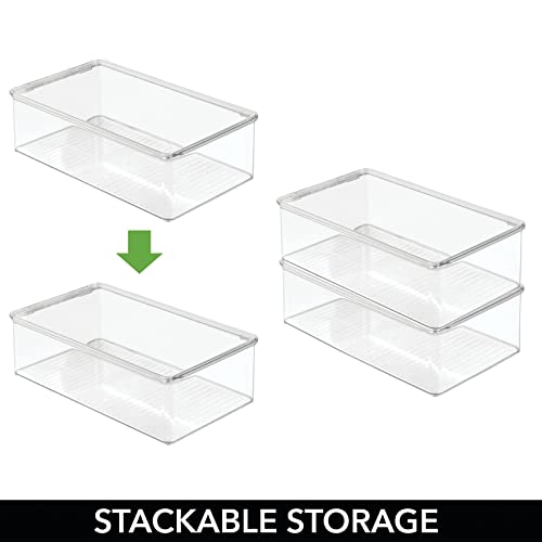 mDesign Plastic Closet Organizer Box Containers with Hinged Lid for Bedroom Shelves/Cabinets, Holds Flats, Sandals, Sneakers, Dress Shoes, Heels, Booties, and Wedges, Ligne Collection, 2 Pack, Clear