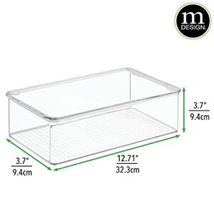 mDesign Plastic Closet Organizer Box Containers with Hinged Lid for Bedroom Shelves/Cabinets, Holds Flats, Sandals, Sneakers, Dress Shoes, Heels, Booties, and Wedges, Ligne Collection, 2 Pack, Clear