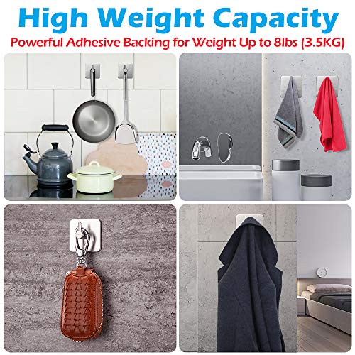 Jekoo Adhesive Hooks, Hooks for Hanging Wall Hanger Towel Hooks Heavy Duty Ideal for Bathroom Shower Kitchen Home Door Closet Cabinet Stainless Steel - 4Packs