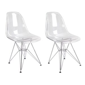 ergo furnishings mid-century eiffel tower transparent side dining chair chrome base (set of 2)