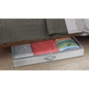 mDesign Soft Fabric Under Bed Storage Organizer Holder Bag for Clothing, Accessories, Linen - Easy-View Top Panel, Attached 2-Way Zippered Lid, Side Handles - 2 Pack - Gray