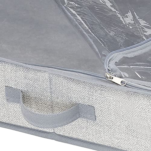 mDesign Soft Fabric Under Bed Storage Organizer Holder Bag for Clothing, Accessories, Linen - Easy-View Top Panel, Attached 2-Way Zippered Lid, Side Handles - 2 Pack - Gray