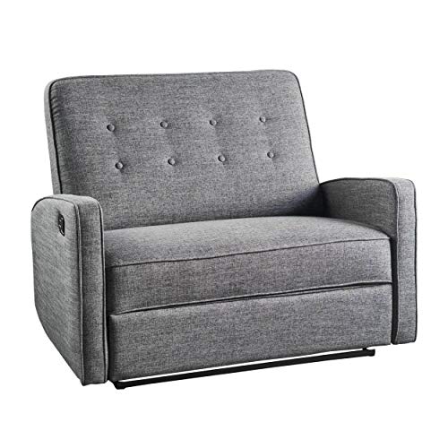 GDFStudio Christopher Knight Home Calliope Buttoned Fabric Reclining Loveseat, Grey / Black