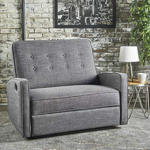 GDFStudio Christopher Knight Home Calliope Buttoned Fabric Reclining Loveseat, Grey / Black