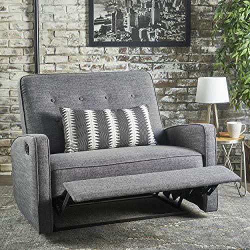 GDFStudio Christopher Knight Home Calliope Buttoned Fabric Reclining Loveseat, Grey / Black