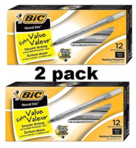 bic round stic classic ballpoint pen, medium point (1.0mm)-black-24 ct