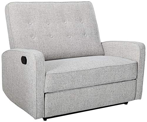 GDFStudio Christopher Knight Home Calliope Buttoned Fabric Reclining Loveseat, Light Grey Tweed / Black