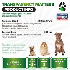 Probiotics for Dogs Digestive Health - Dog Probiotics and Digestive Enzymes - Allergy Relief for Dogs - Probiotic for Dogs Gut Health - Puppy Probiotic Tummy Treats - 120 Dog Probiotic Chews