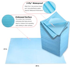 125 PC Premium Disposable 2-Ply w/Poly Patient Bibs 13"x18", Soft and Fluid Resistant, 6 Attractive Colors (Blue)