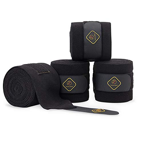 Kavallerie Classic Bandage for Horses, Distributes Pressure Evenly with Therapeutic Breathable Fleece Material, Stretchy, Provides, Leg Protection and Support - Black - (4 Units per Pack)