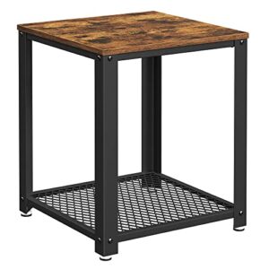 vasagle side table, 2-tier nightstand, end table with mesh shelf, steel frame, adjustable feet, for living room, bedroom, industrial style, rustic brown and black ulet41x