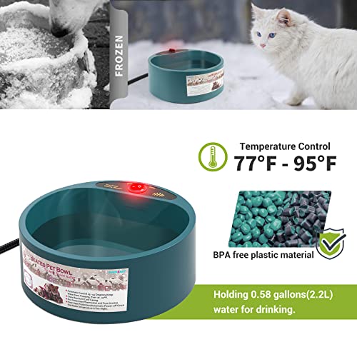 NAMSAN Heated Pet Bowl Outdoor Heated Dog Water Bowl Thermal-Bowl Livestock Heating Dish Provide Drinkable Water in Sub-Freezing Temperature for Cats, Chickens, Squirrels