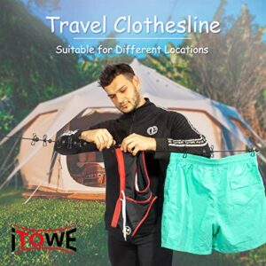 iTOWE 2Pack Portable Clothesline with 12 Pins Travel Clothesline Retractable Elastic Laundry Clothes Line with 12 Clothespin for Backyard Vacation Hotel Balcony Clothes Drying Line Camping Accessories