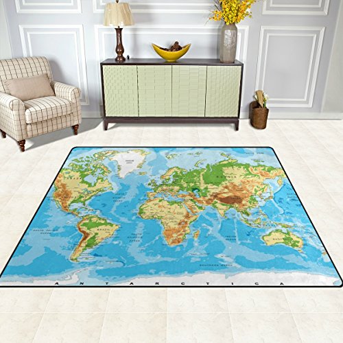 U Life World Map Large Area Rug Runner Floor Mat Carpet for Kids Classroom Entrance Way Doorway Living Room Bedroom 63 x 48 & 80 x 58 Inch 5.3 x 4 & 6.6 x 4.8 Feet