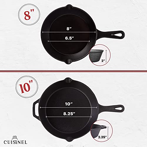 Cast Iron Skillet Set - 8" + 10"-Inch Frying Pan + 2 Heat-Resistant Handle Holder Grip Covers - Pre-Seasoned Oven Safe Cookware - Indoor/Outdoor Use - Grill, Firepit, BBQ, Stovetop, Induction Safe