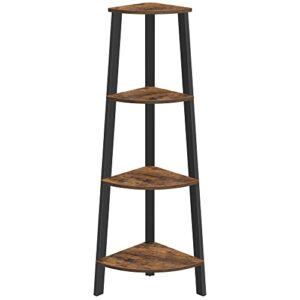 vasagle corner shelf stand, 4-tier corner bookshelf, industrial corner ladder shelf, plant stand display shelf for living room, office, kitchen, rustic brown and black ulls34x