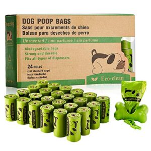 eco-clean dog poop bags, 24 rolls/360 bags with dispenser, dog waste bags, unscented, leak-proof, easy tear-off