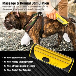 King Kanine | King Komb | Deshedding Tool | Top & Undercoat | Self Clean | Retractable Blades | 3 Metal Deshedding Edges | Rubber Bristles for Grooming | Large Yellow