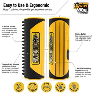 King Kanine | King Komb | Deshedding Tool | Top & Undercoat | Self Clean | Retractable Blades | 3 Metal Deshedding Edges | Rubber Bristles for Grooming | Large Yellow