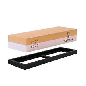 knife sharpening stone, 2-sided whetstone with non-slip base, best kitchen blade sharpener, grit 1000/6000 waterstone