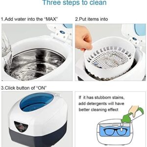 Ultrasonic Cleaner Low Noise Wash Machine for Cleaning Eyeglasses Jewelrys Watches Razors Dentures Combs Tools Instruments - 750 ml