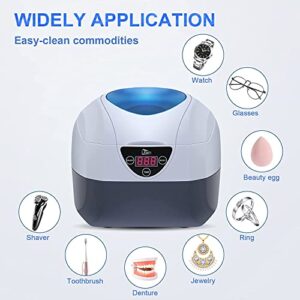 Ultrasonic Cleaner Low Noise Wash Machine for Cleaning Eyeglasses Jewelrys Watches Razors Dentures Combs Tools Instruments - 750 ml