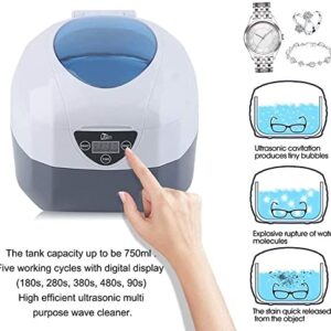 Ultrasonic Cleaner Low Noise Wash Machine for Cleaning Eyeglasses Jewelrys Watches Razors Dentures Combs Tools Instruments - 750 ml