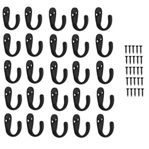 25 Pcs Black Wall Mounted Single Hook Robe Hooks Hat Hook Coat Hooks Cloth Hanger with 50 Pcs Screws by Erlvery DaMain