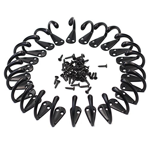 25 Pcs Black Wall Mounted Single Hook Robe Hooks Hat Hook Coat Hooks Cloth Hanger with 50 Pcs Screws by Erlvery DaMain