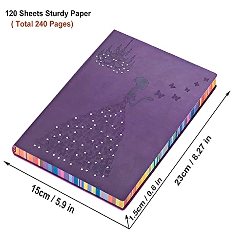 SEEHAN A5 Lined Notebook Planner Travel Journal Leather Notebook for Girls Women Princess Butterfly Journal Notebook Diary, A5 Ruled Writing Notebook Lined Note Pads Purple Journal 240 Pages