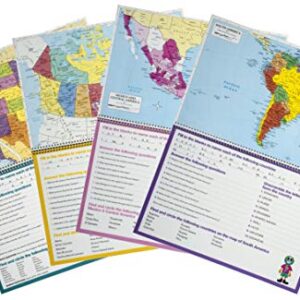 Painless Learning Educational Workbook Eight Geography Full Color Detailed Laminated Maps USA,World,Canada,Mexico,South America,Europe,Africa and Asia