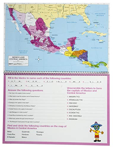 Painless Learning Educational Workbook Eight Geography Full Color Detailed Laminated Maps USA,World,Canada,Mexico,South America,Europe,Africa and Asia