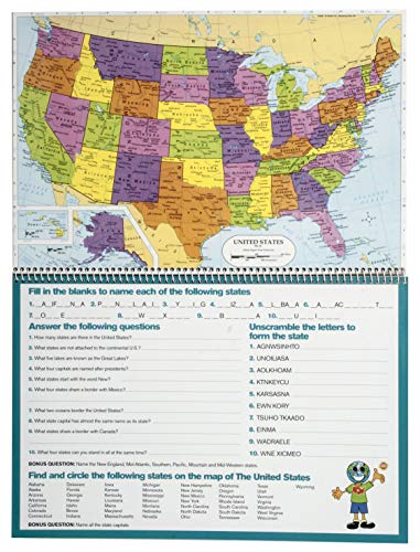 Painless Learning Educational Workbook Eight Geography Full Color Detailed Laminated Maps USA,World,Canada,Mexico,South America,Europe,Africa and Asia