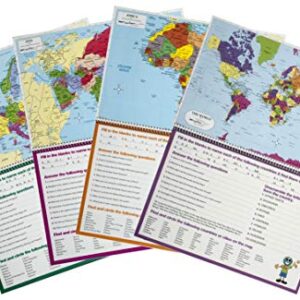 Painless Learning Educational Workbook Eight Geography Full Color Detailed Laminated Maps USA,World,Canada,Mexico,South America,Europe,Africa and Asia