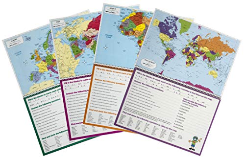 Painless Learning Educational Workbook Eight Geography Full Color Detailed Laminated Maps USA,World,Canada,Mexico,South America,Europe,Africa and Asia