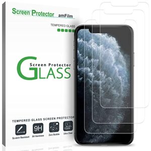 amfilm glass screen protector for iphone 11 pro, iphone xs/x with easy installation tray, tempered glass, 3 pack