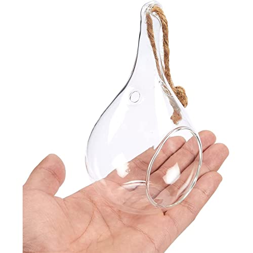 5-Pack Hanging Glass Terrarium Containers for Air Plants, Succulent Planter Vase Hangers for Home Decoration, Teardrop Tealight Ornaments, Candle Holder, Unique Decor, Centerpiece (3x5.5 in)