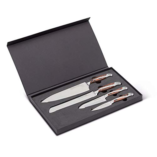 Hammer Stahl 4 Piece Knife Set - Chef Essential Kitchen Knives with Bread, Chef, Santoku, and Paring Knives in Padded Foam Box - German High Carbon Stainless Steel