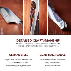 Hammer Stahl 4 Piece Knife Set - Chef Essential Kitchen Knives with Bread, Chef, Santoku, and Paring Knives in Padded Foam Box - German High Carbon Stainless Steel