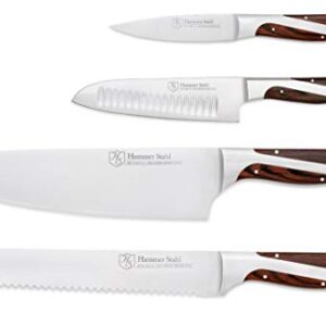 Hammer Stahl 4 Piece Knife Set - Chef Essential Kitchen Knives with Bread, Chef, Santoku, and Paring Knives in Padded Foam Box - German High Carbon Stainless Steel