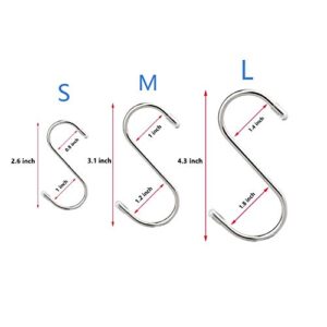 S Shaped Hooks Stainless Steel Metal Rubber Caps Head Hanging Hangers Hooks for Home Kitchen Bathroom Bedroom Office, 30 Pack 3 Sizes (S+M+L, Each 10 Pack）