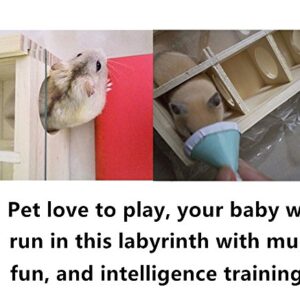 Hypeety Wooden Maze Tunnel Toy with Glass Cover, Small Pet Animals Activity Sport Gerbil Labyrinth Dwarf Hamster Play Toys Maze Tunnel Mice Wooden Funny Toy