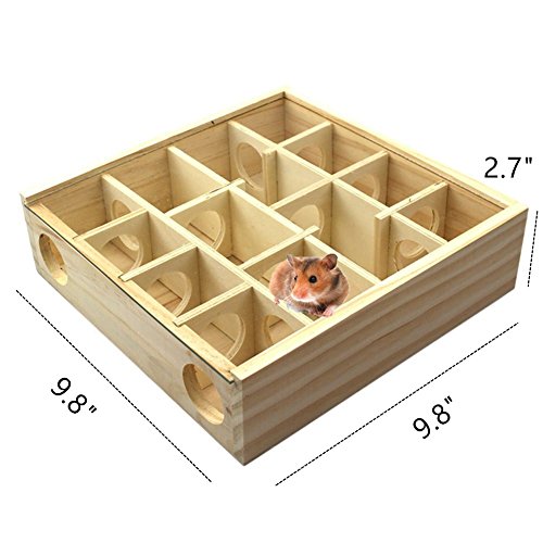 Hypeety Wooden Maze Tunnel Toy with Glass Cover, Small Pet Animals Activity Sport Gerbil Labyrinth Dwarf Hamster Play Toys Maze Tunnel Mice Wooden Funny Toy