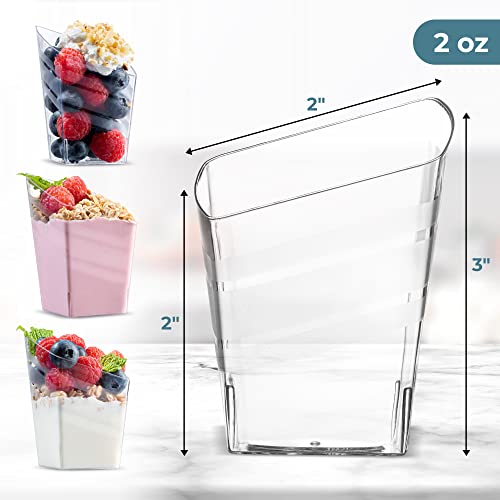 Mini Dessert Cups Veggie Appetizer Cups, Mini Square Shooters, Clear Plastic Cups Pudding Cups Disposable Yogurt Cups parfait cups 2oz Square dessert cups for Tasting, 24 Count