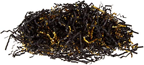 MagicWater Supply Crinkle Cut Paper Shred Filler (1/2 LB) for Gift Wrapping & Basket Filling - Black & Gold