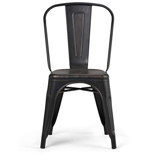 SIMPLIHOME Fletcher Industrial Metal Dining Side Chair (Set of 2) in Distressed Black, Copper, Fully Assembled, For the Dining Room