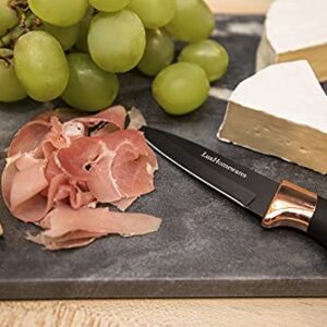 6 Piece Knife Set | 5 Beautiful Rose Gold Knives with Knife Block | Sharp Kitchen Knife Sets | Multiple Size, All Purpose Kitchen Knives | 8” Chef, Bread, & Carving Knife | Utility & Paring Knife