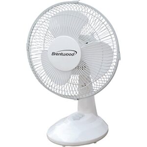 brentwood kool zone f9dw 9" oscillating desk fan, one size, white