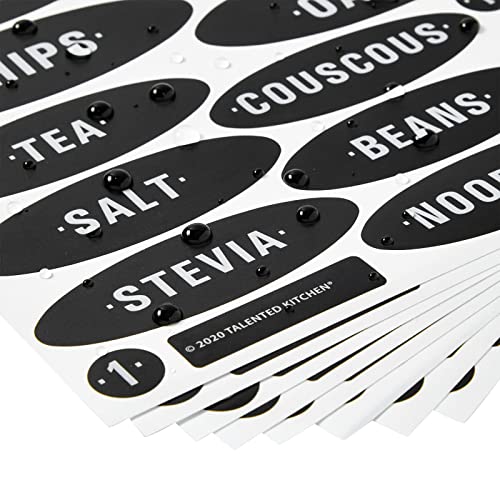 158 Pieces Chalkboard Pantry Labels for Food Containers, Preprinted White All Caps on Black Stickers for Jars, Kitchen Canisters (Water Resistant)